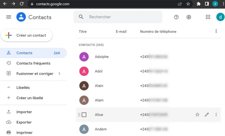 Comment voir liste des contacts Google Contacts.google.com