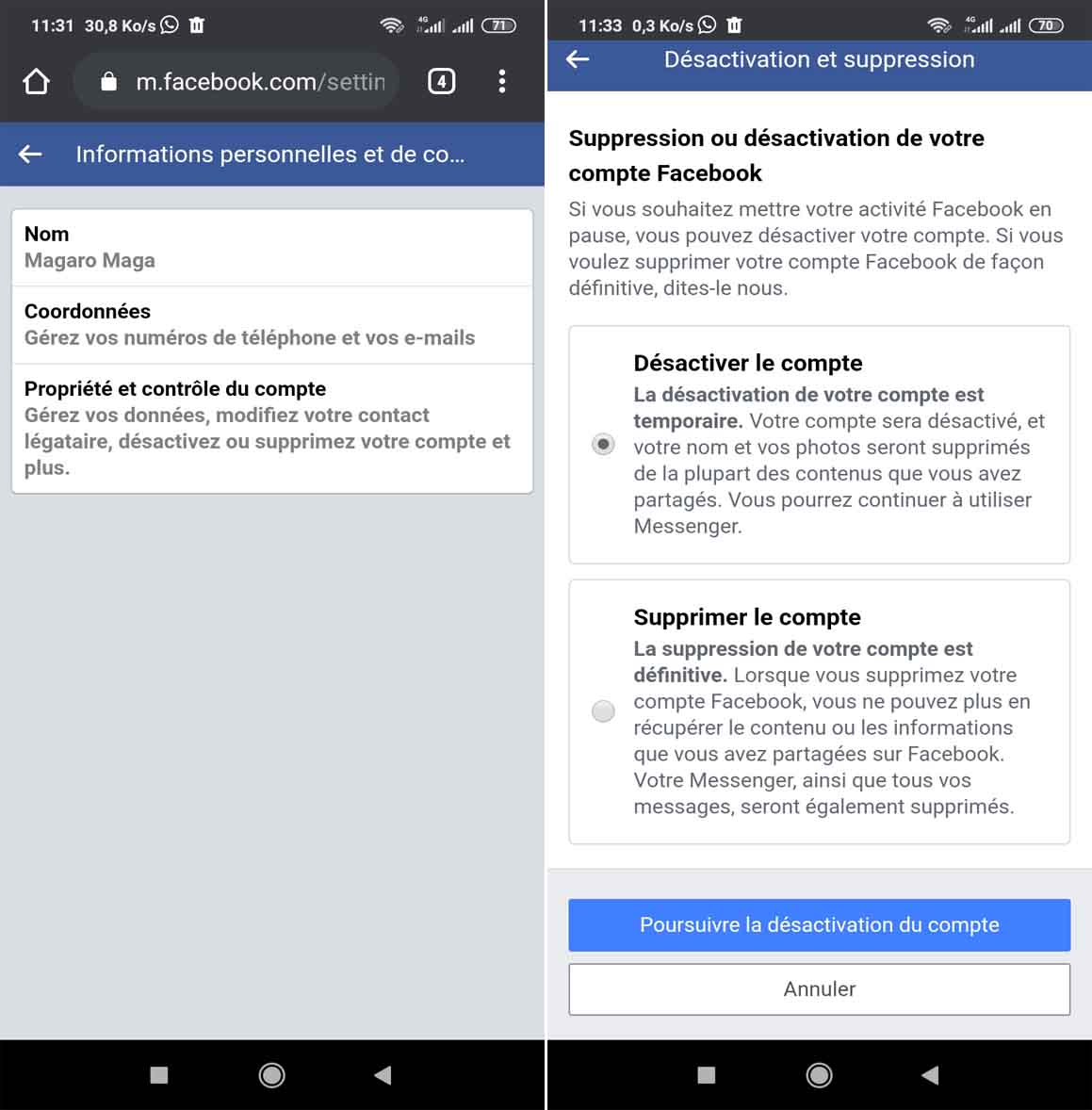 Comment désactiver un compte Facebook sur téléphone Mobile